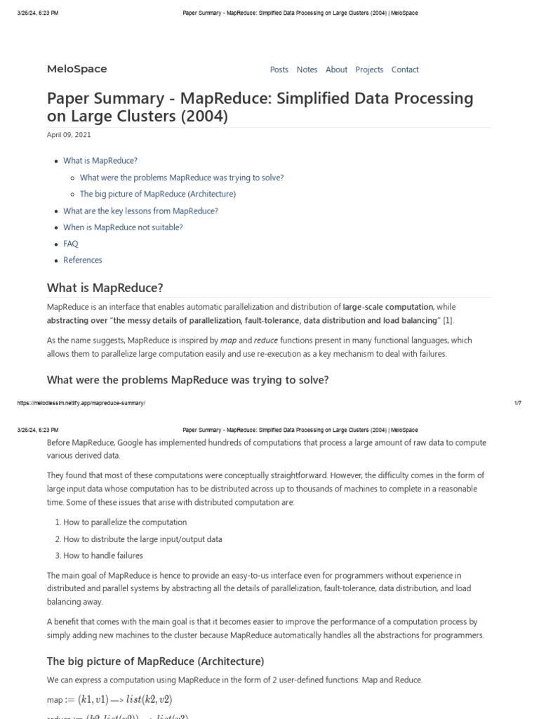 Paper Summary - MapReduce - Simplified Data Processing On Large Clusters (2004) - MeloSpace ...