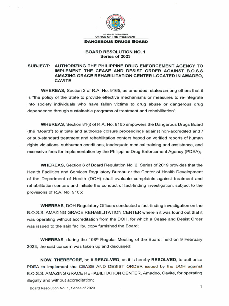 Board Resolution No. 1 Series of 2023 | PDF