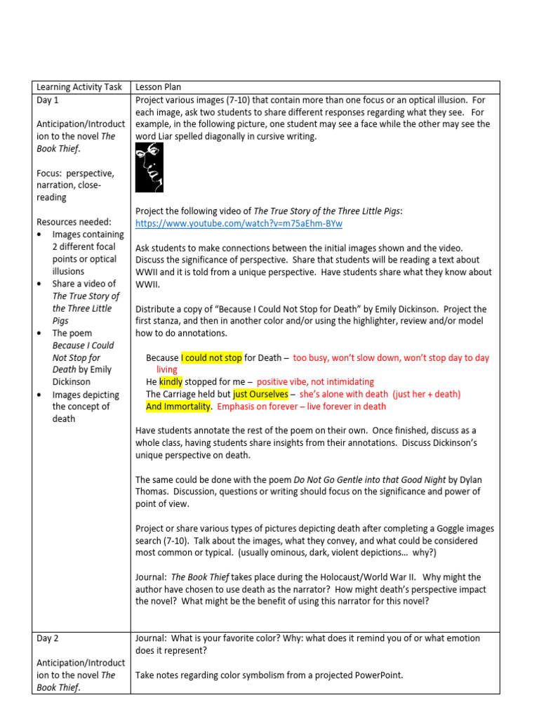 Teaching The Book Thief: Lesson Plans | PDF | Narration | Metaphor