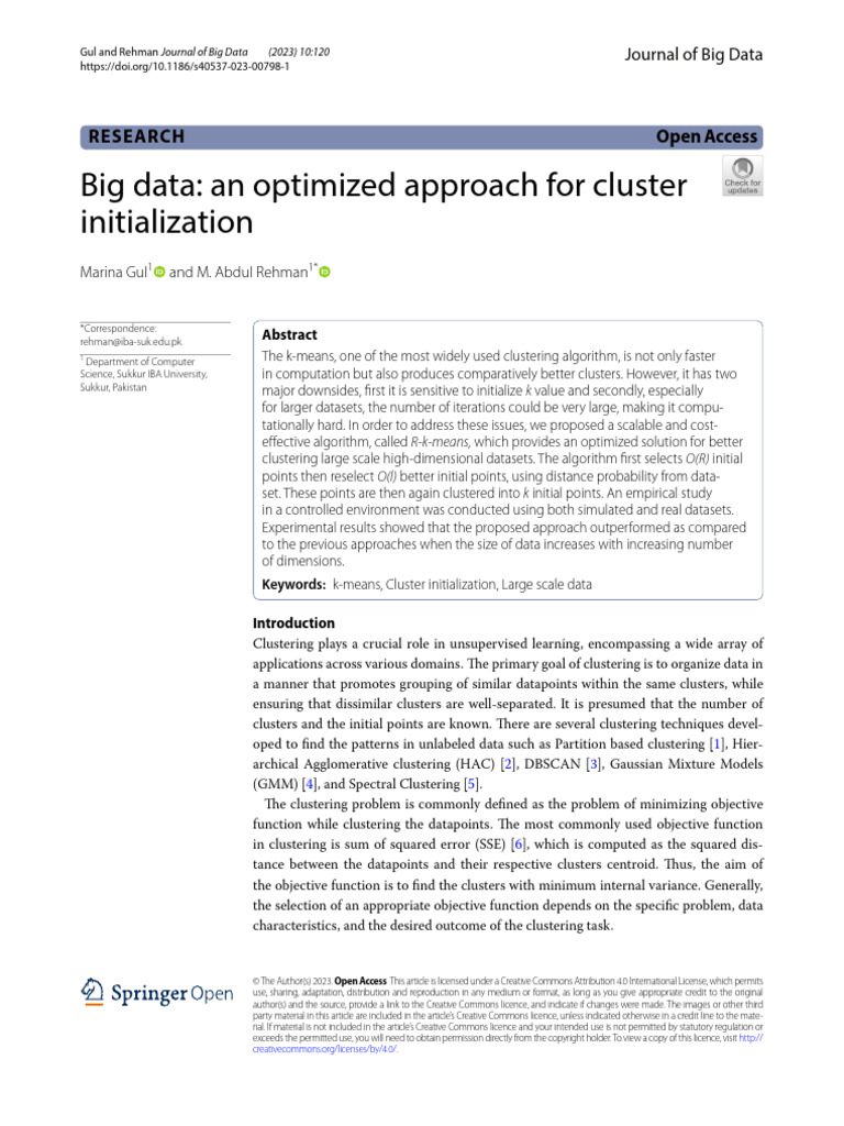 Big Data: An Optimized Approach For Cluster Initialization: Open Access Research | PDF | Cluster ...
