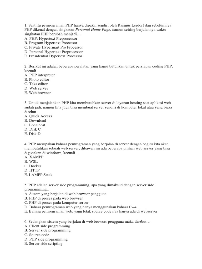Soal PHP kelas 11 (1) | PDF