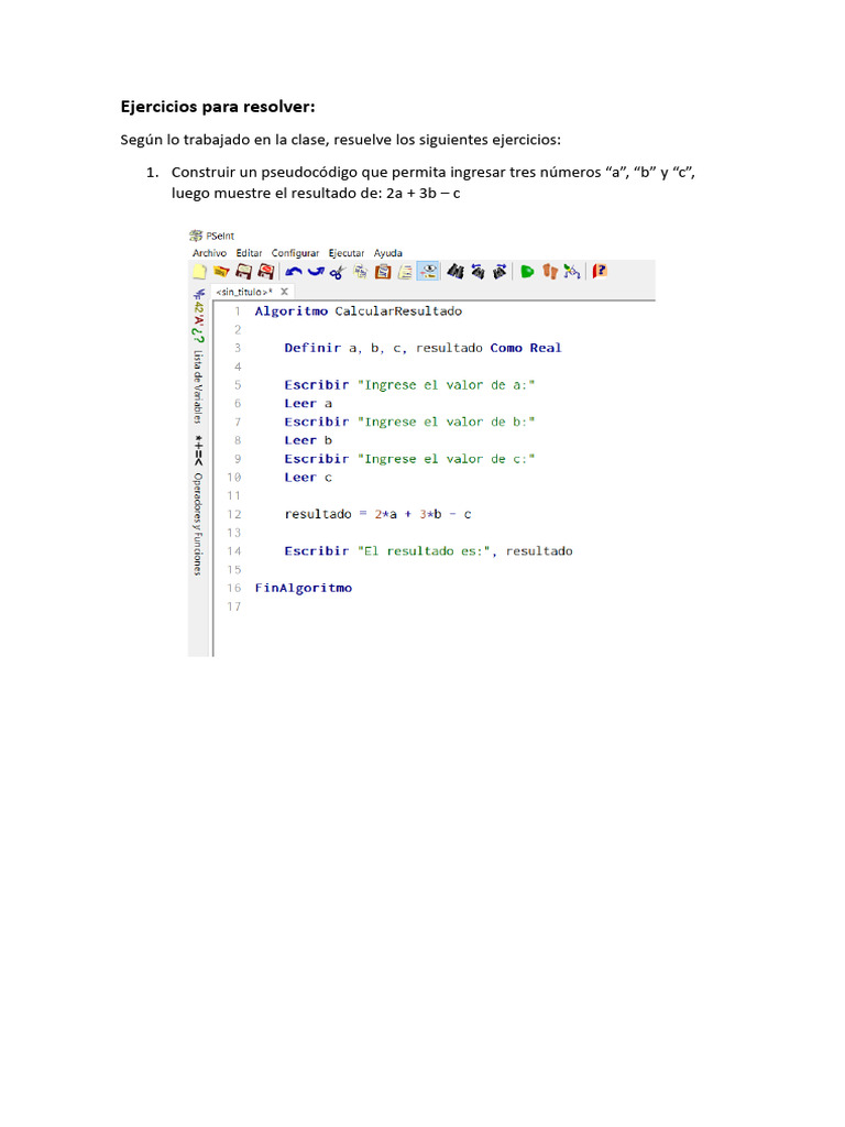 Ejercicios de Pseudocódigo Básico | PDF