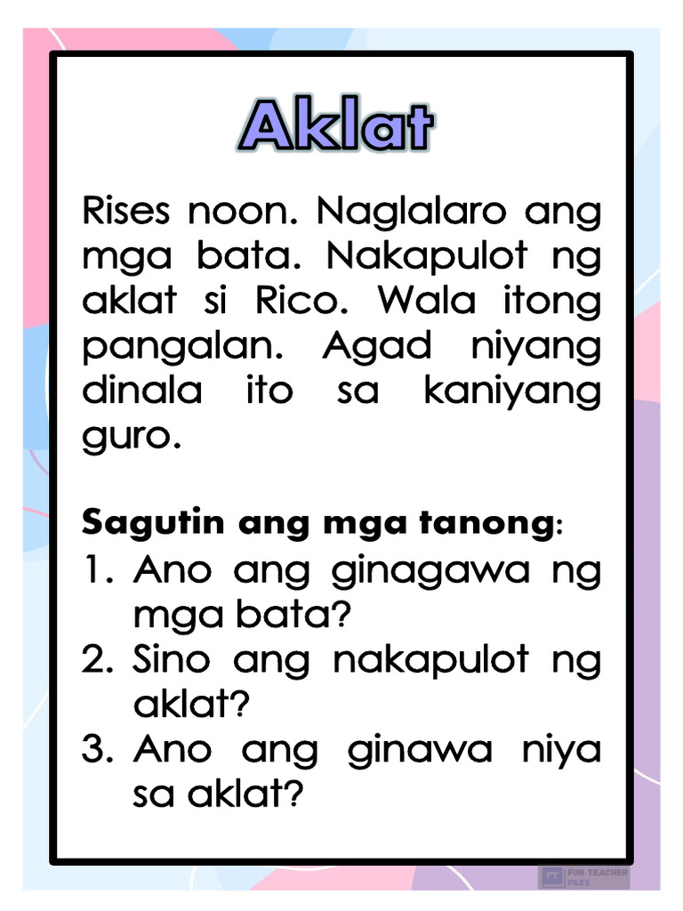 Filipino Reading Passages With Comprehension Questions Set 1 | PDF
