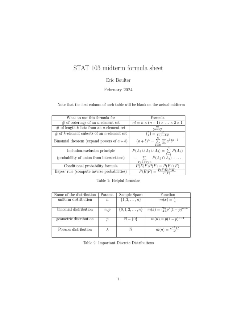 STAT_103_midterm_formula_sheet (1) | PDF | Mathematics | Combinatorics STAT_103_midterm_formula_sheet (1) | PDF | Mathematics | Combinatorics