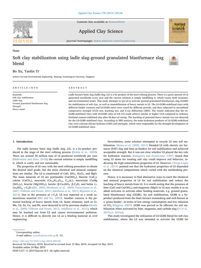 Soft Clay Stabilization Using Ladle Slag Ground Granulate 2019 Applied ...