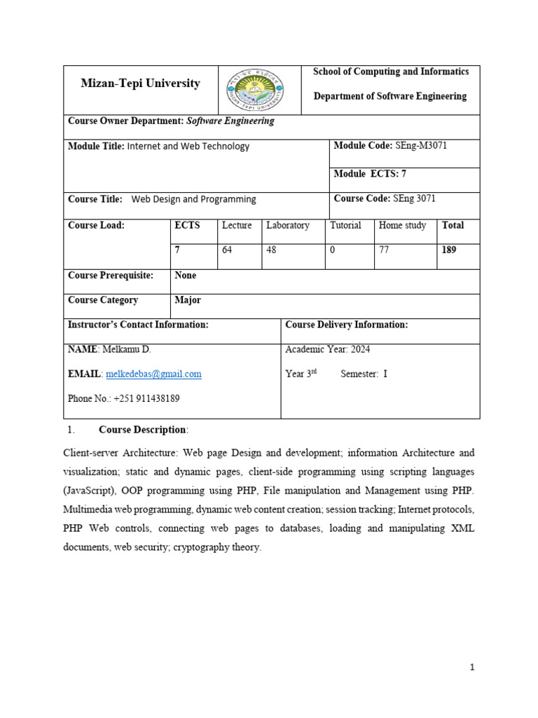 Web Design and Programming Course Out Line | PDF