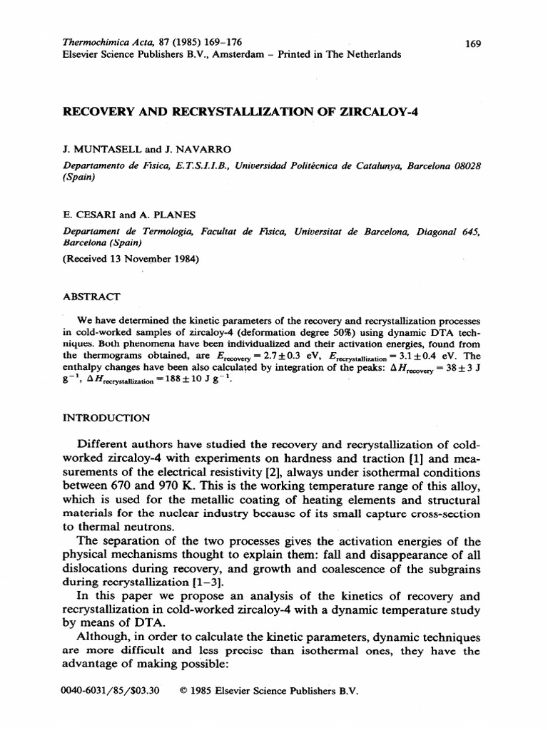 Recovery and recrystallization of Zry-4_muntasell1985 | PDF | Applied ...
