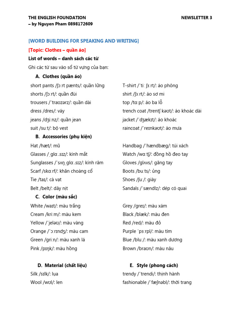 Vocabulary Sample | PDF