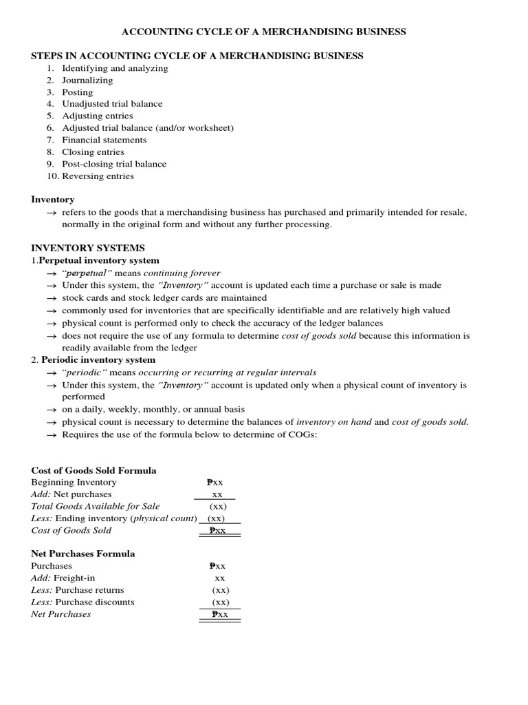 Accounting Cycle of Merchandising Business | PDF | Cost Of Goods Sold ...