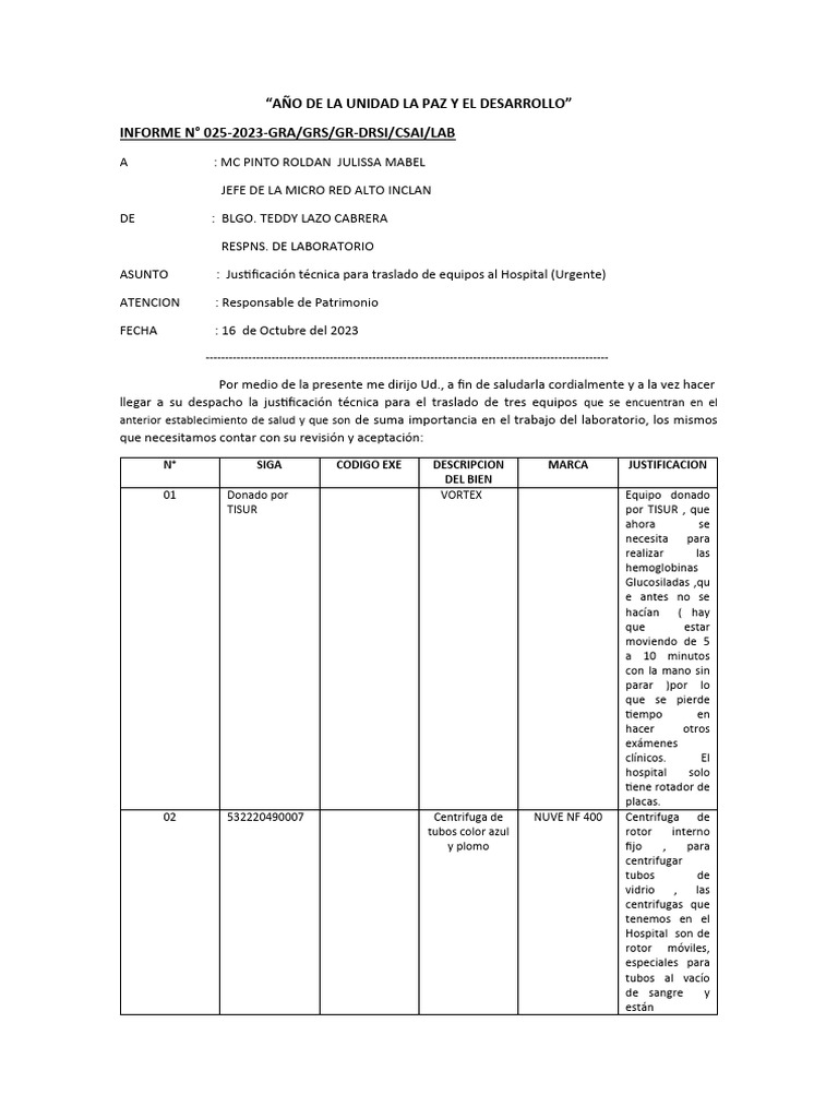 Informe Traslado de Equipos 2 | PDF