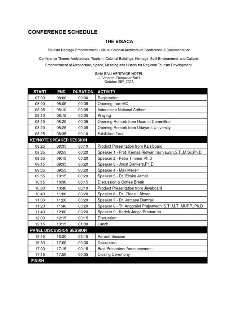 The Visaca 2023 - Conference Schedule & Panel Session 2 | Download Free PDF | Bali
