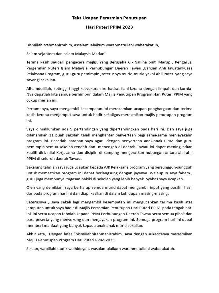 Teks Ucapan Perasmian Penutupan | PDF | Karier & Perkembangan