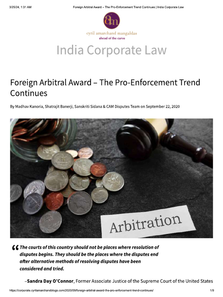 Foreign Arbitral Award - The Pro-Enforcement Trend Continues | PDF