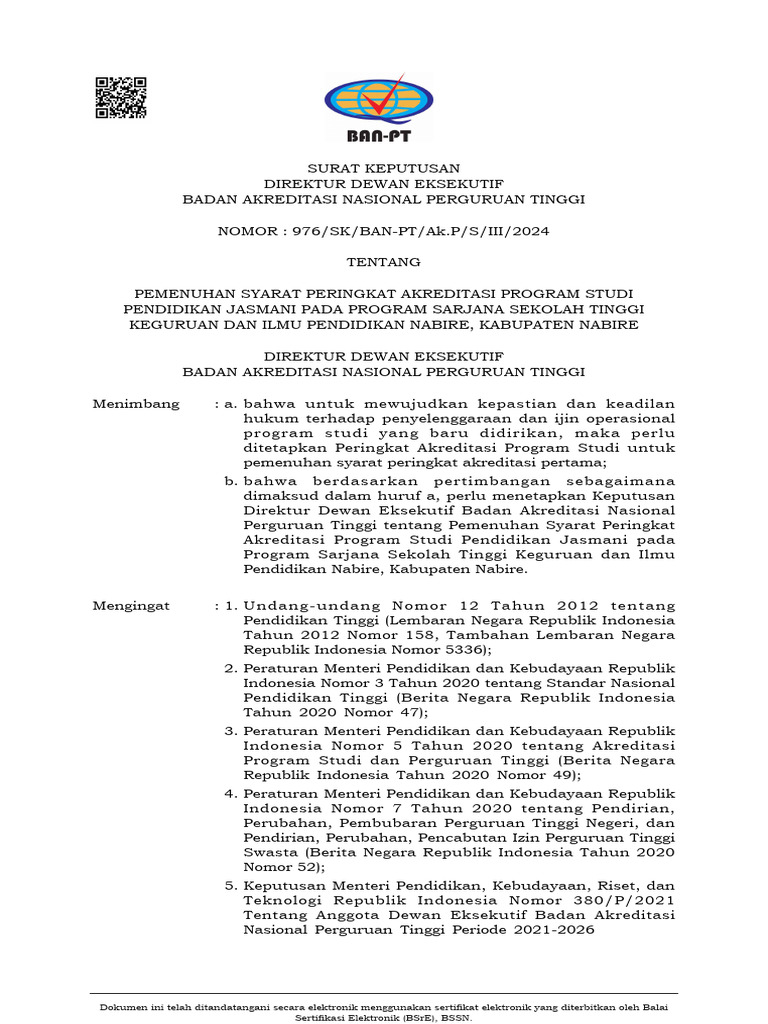 Akreditasi Pendidikan Jasmani Nabire | PDF | Bisnis | Pengelolaan Keuangan & Uang