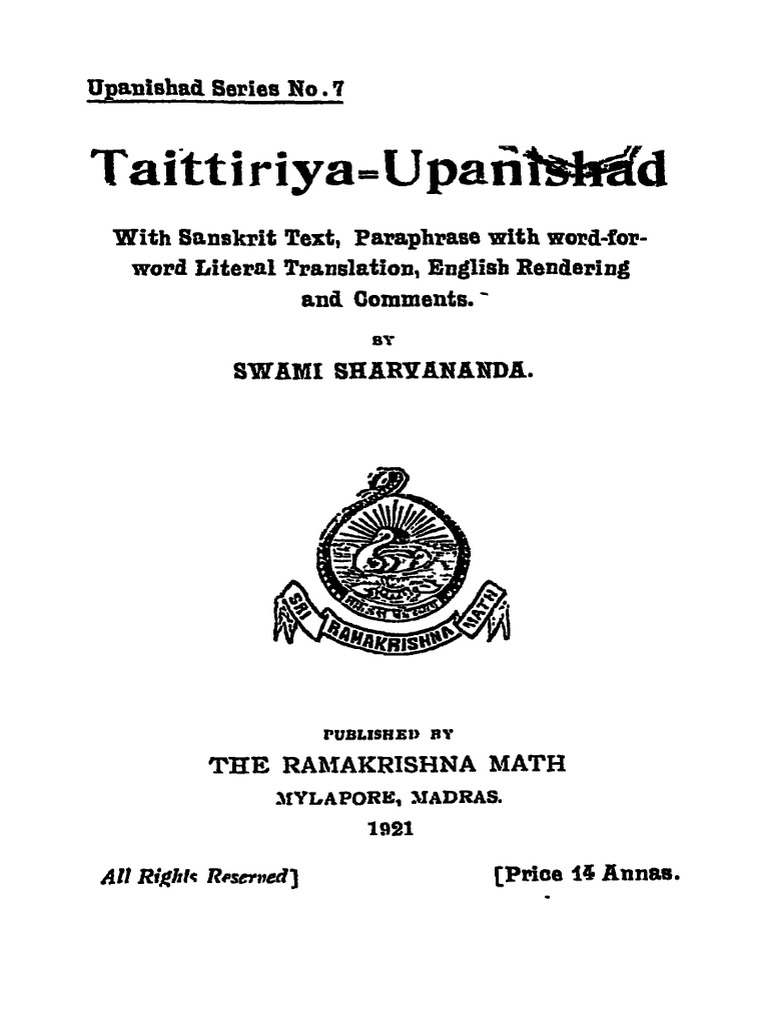 Taittiriya Upanishad (Sanskrit-English) | PDF