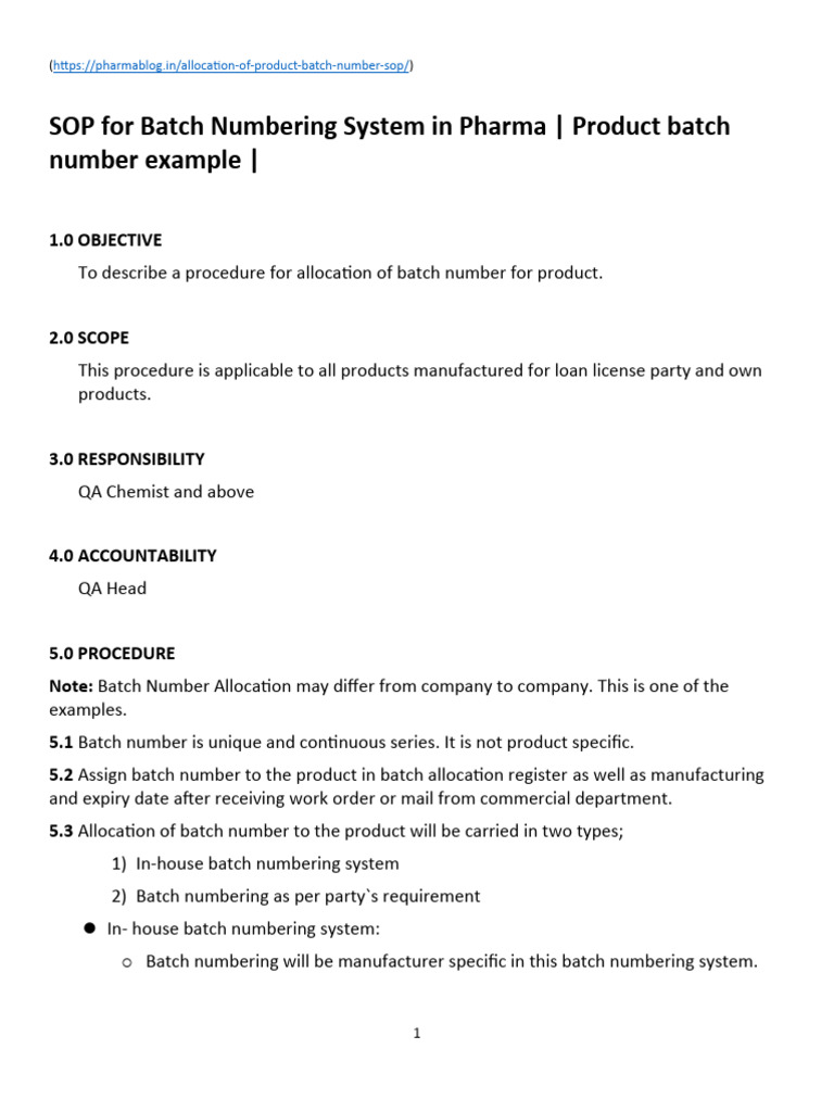 SOP For Batch Numbering System | PDF