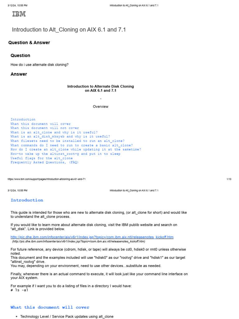 Introduction To Alt - Cloning On AIX 6.1 and 7.1 | PDF | Computer Engineering | Computing