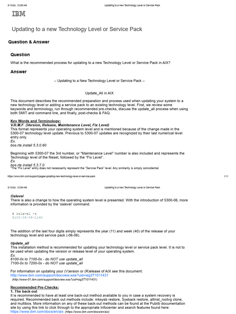 Updating To A New Technology Level or Service Pack (AIX 6.1) | PDF | Booting | Command Line ...