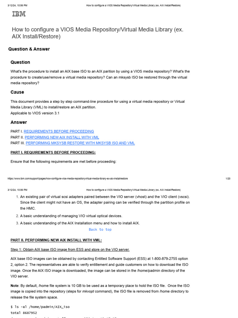 How To Configure A VIOS Media Repository - Virtual Media Library (Ex. AIX Install - Restore ...