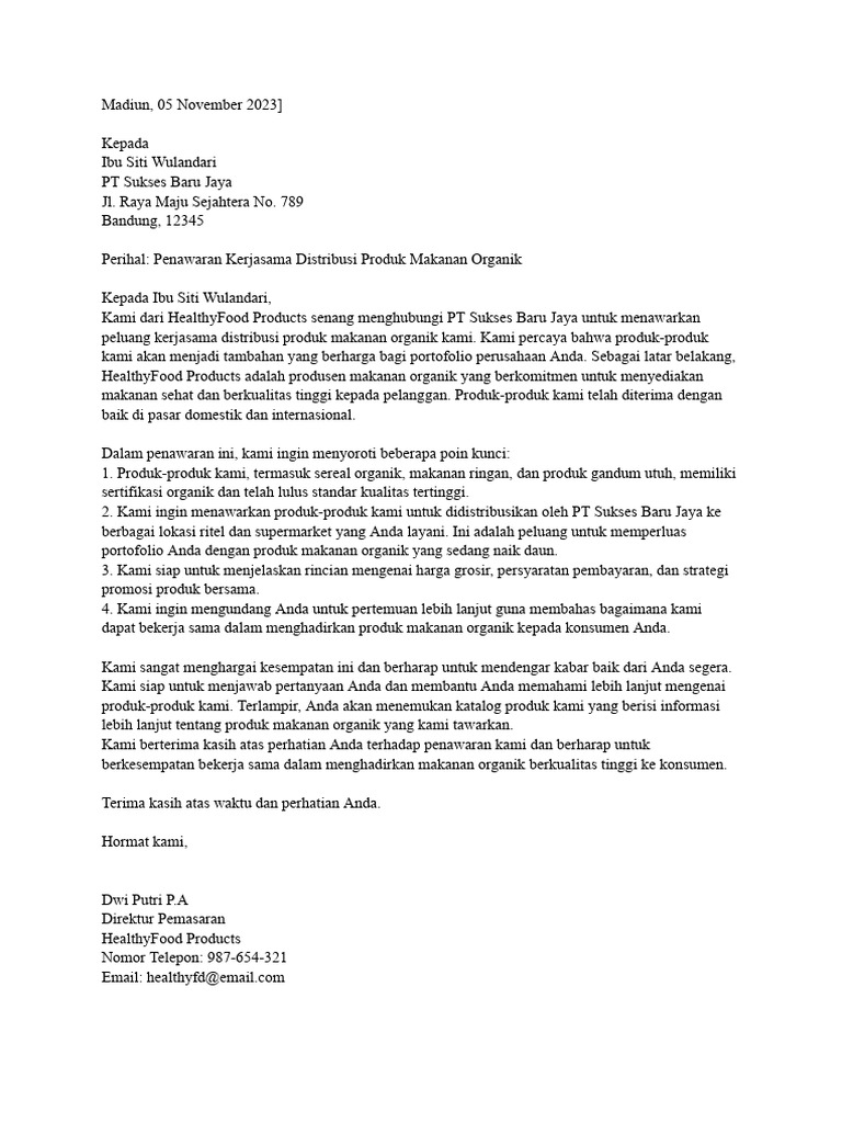 Contoh Surat Korespondensi Bisnis | PDF