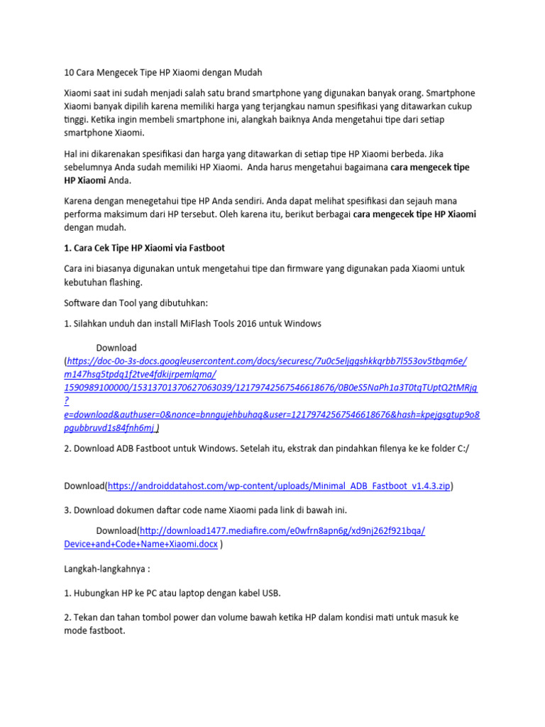 10 Cara Mengecek Tipe HP Xiaomi Dengan Mudah | PDF | Komputer
