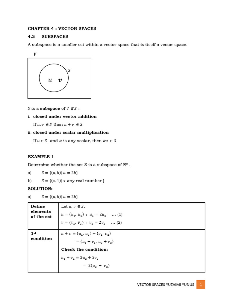 Chapter 4 Vector Spaces - Part 2 - Subspaces - Ans | PDF | Linear Subspace | System Of Linear ...