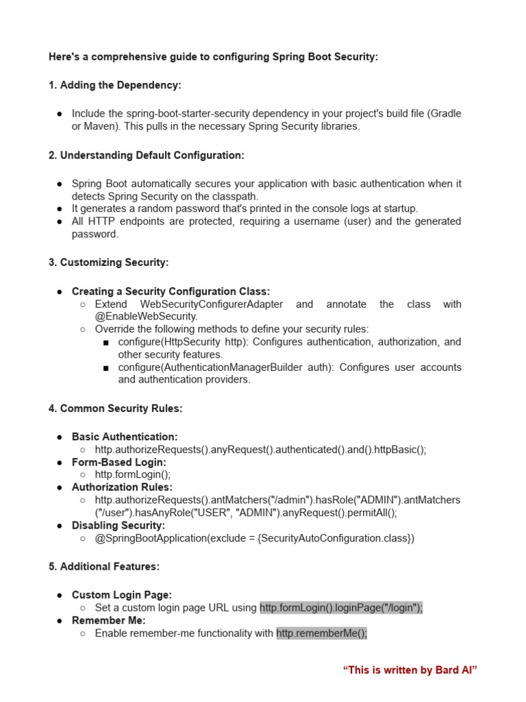 Spring Boot Security Configuration Pdf Login Information Technology