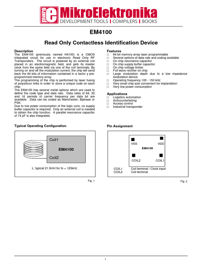 EM4100 125kHz RFID Chip Overview | PDF