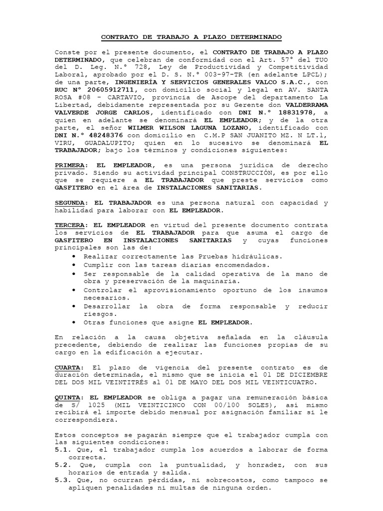 Contrato A Plazo Determinado | PDF | Business | Responsabilidad legal