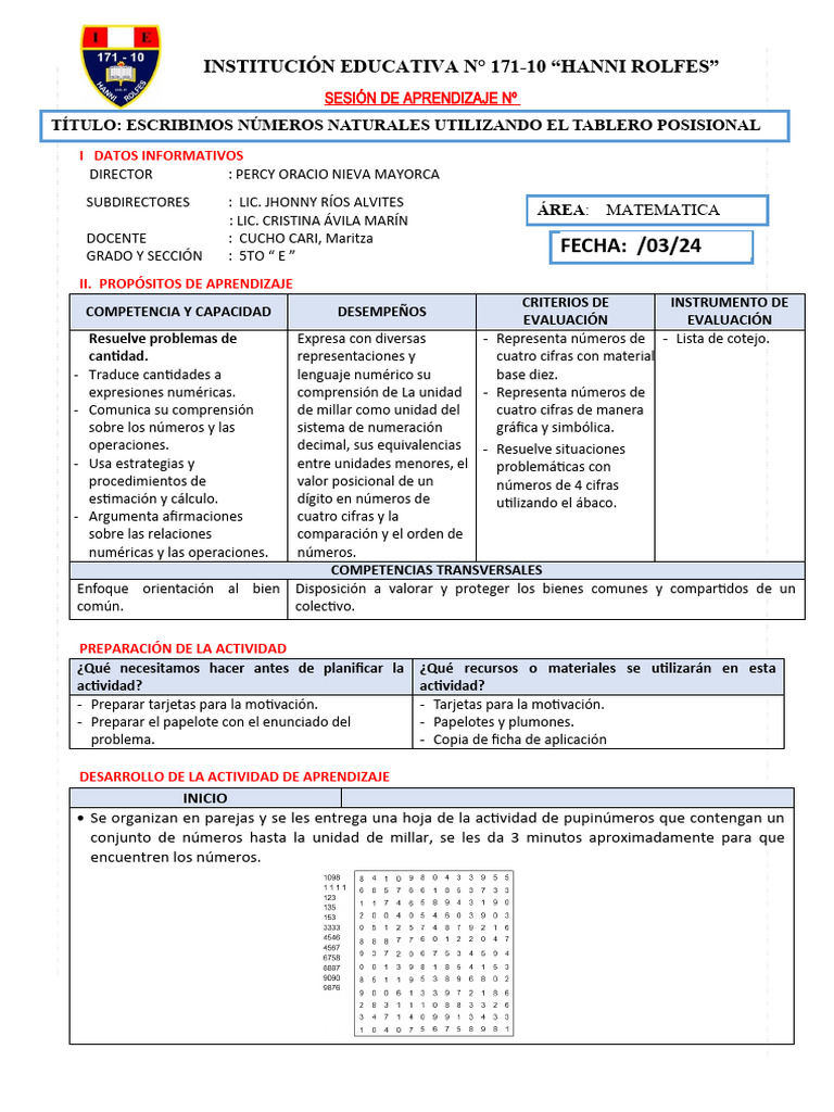 Sesion Matematica Escribimos Números Naturales Utilizando El Tablero ... Sesion Matematica Escribimos Números Naturales Utilizando El Tablero ...