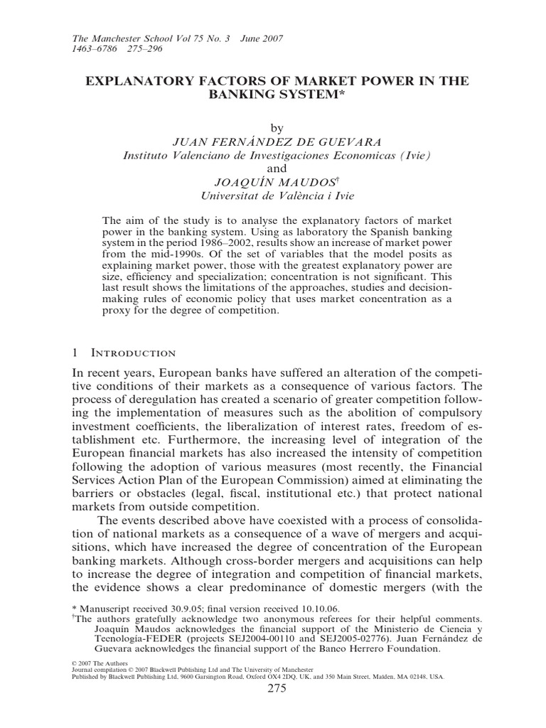 2007 MS Guevara - Explanatory Factors of Market Power in The Banking System | PDF | Market Power ...