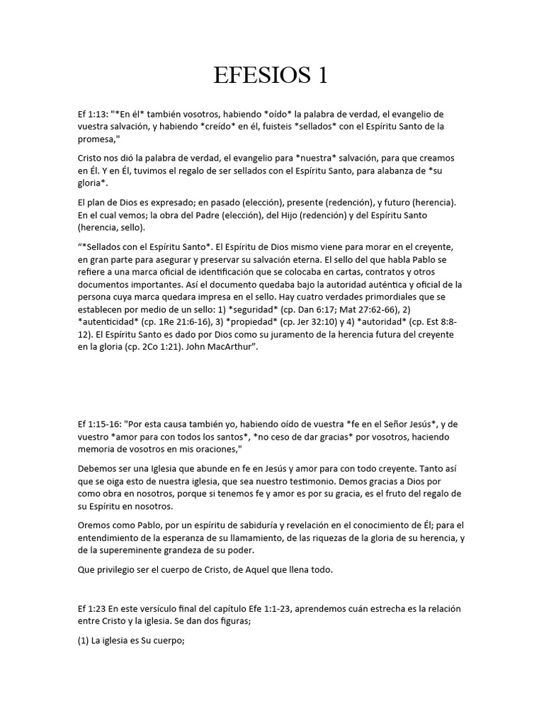Efesios 1 | PDF | Cristo (título) | Iglesia cristiana