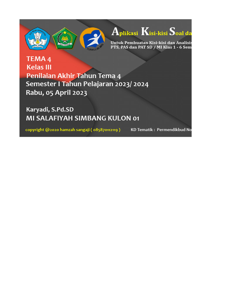 Pas Asas 2023 Kelas 3 Tema 4 Kisi-Kisi | PDF
