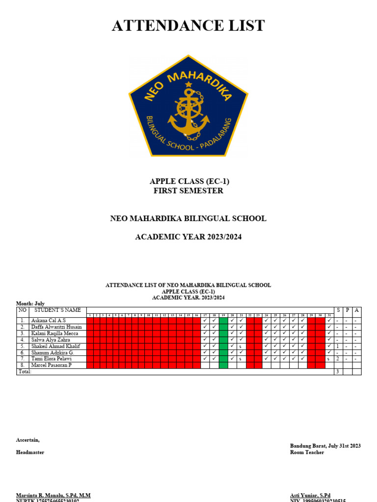 Apple Class EC-1 Attendance 2023/24 | PDF