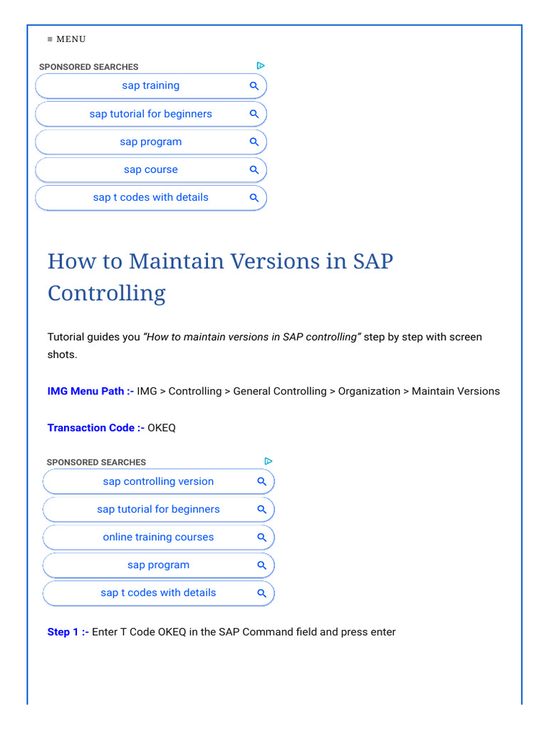 How To Maintain Versions in SAP Controlling - SAP Training Tutorials ...
