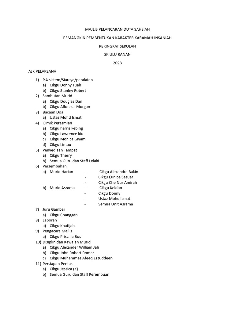 Majlis Pelancaran Duta Sahsiah | PDF