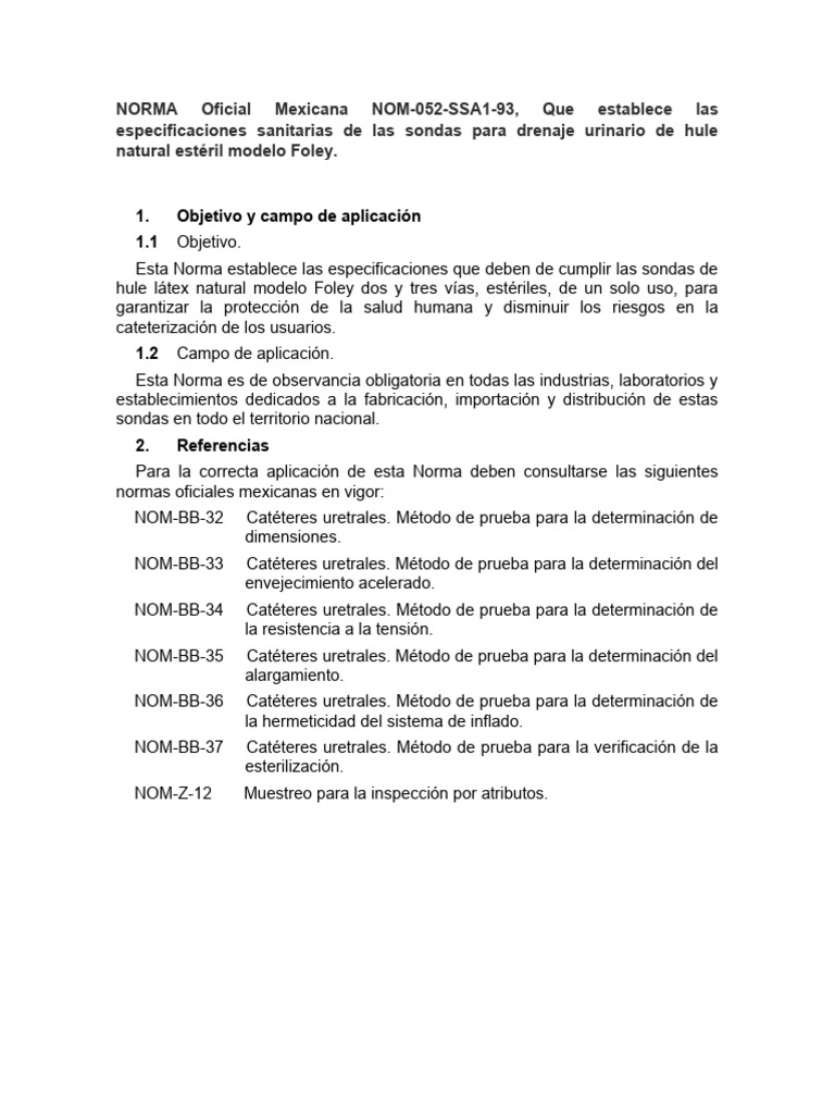 Norma NOM-052 sobre Sondas Vesicales | PDF