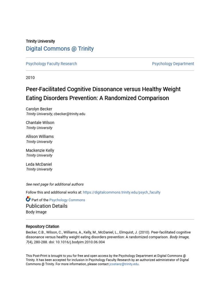 (60-3) Peer-Facilitated Cognitive Dissonance Versus Healthy Weight ...