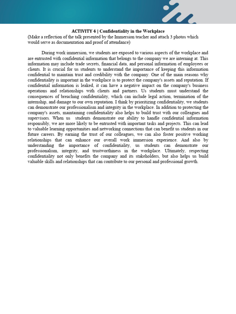 Importance of Confidentiality in Work Immersion | PDF | Business