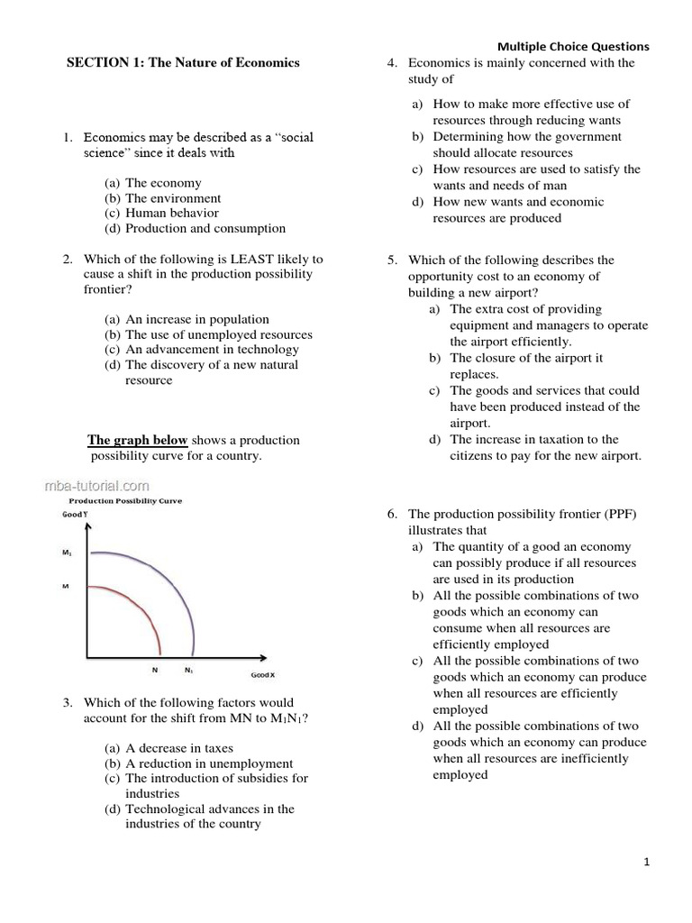Economics Multiple Choice Questions | PDF | Average Cost | Demand