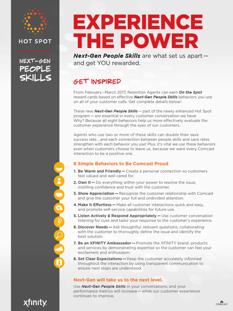 Comcast HotSpot NextGenPeopleSkills AgentJobAidPDF | PDF | Human ...