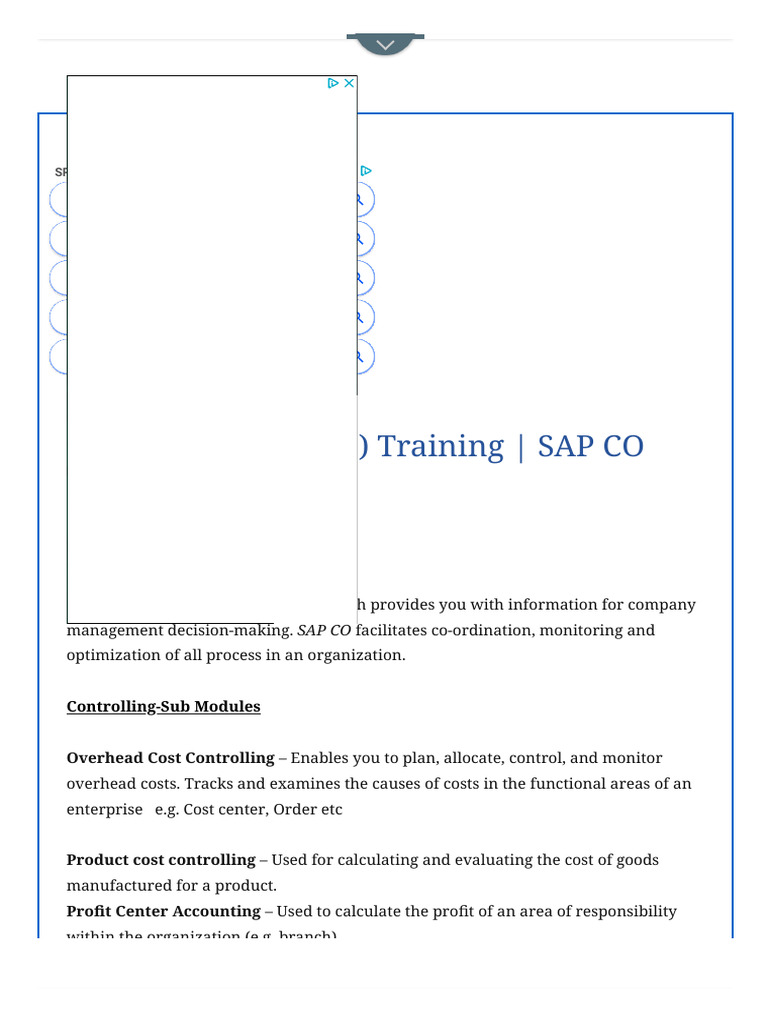 Sap Controlling Co Training Sap Co Module Sap Training Tutorials 4214