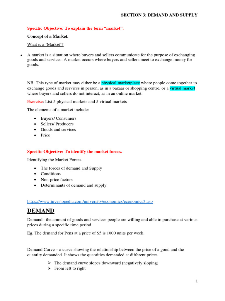 SECTION 3a Concept of A Market | PDF | Demand | Economic Equilibrium