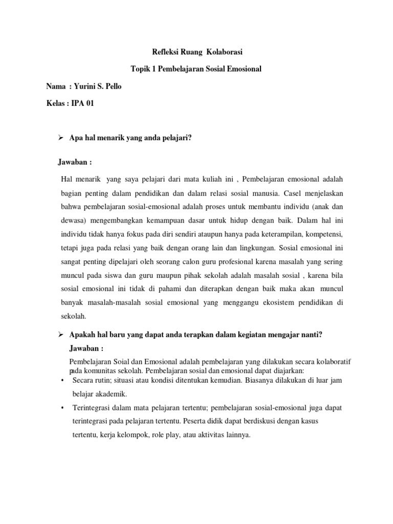 Refleksi Ruang Kolaborasi - PSE - T1 - Yurini S. Pello | PDF