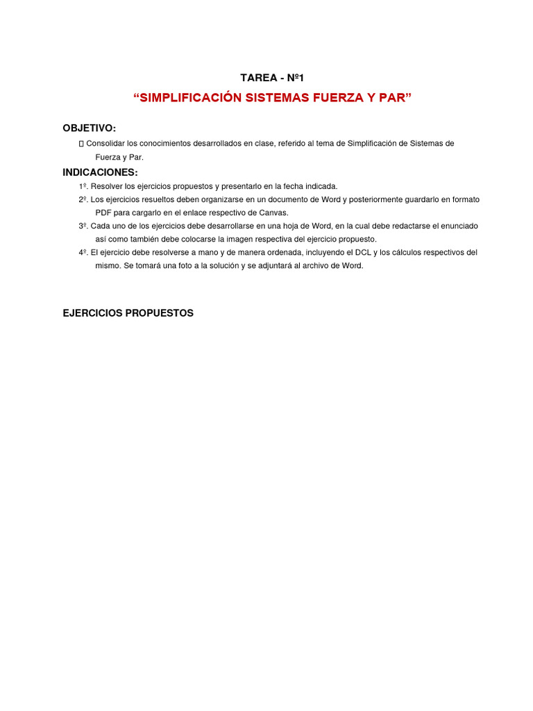 TAREA Nº1 - Simplificación de Sistemas de Fuerzas y Par-LOPEZRENZO | PDF | Mecanica clasica ...