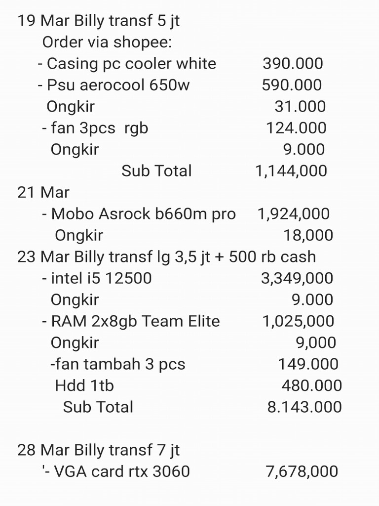 Rakit PC komponen and price list | PDF