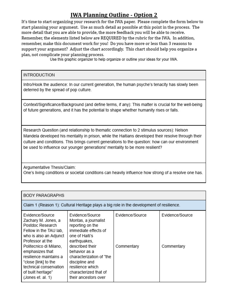 IWA Outline - Option 2 | PDF | Psychological Resilience | Behavioural ...