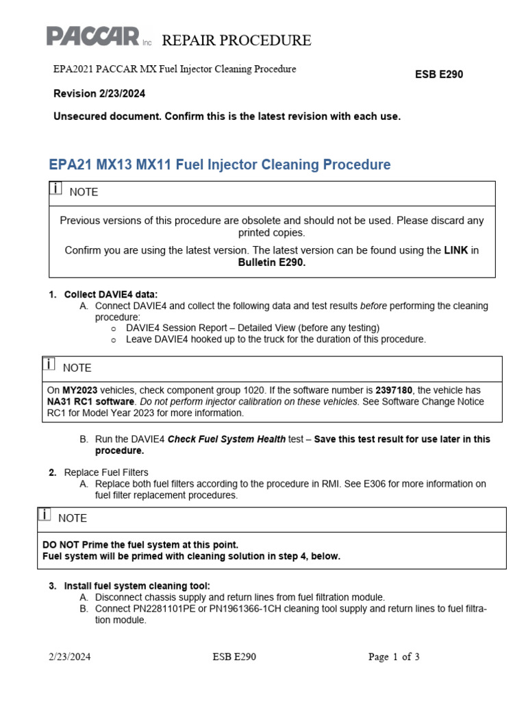E290 Procedure Feb 2024 | PDF | Fuel Injection | Vehicle Technology