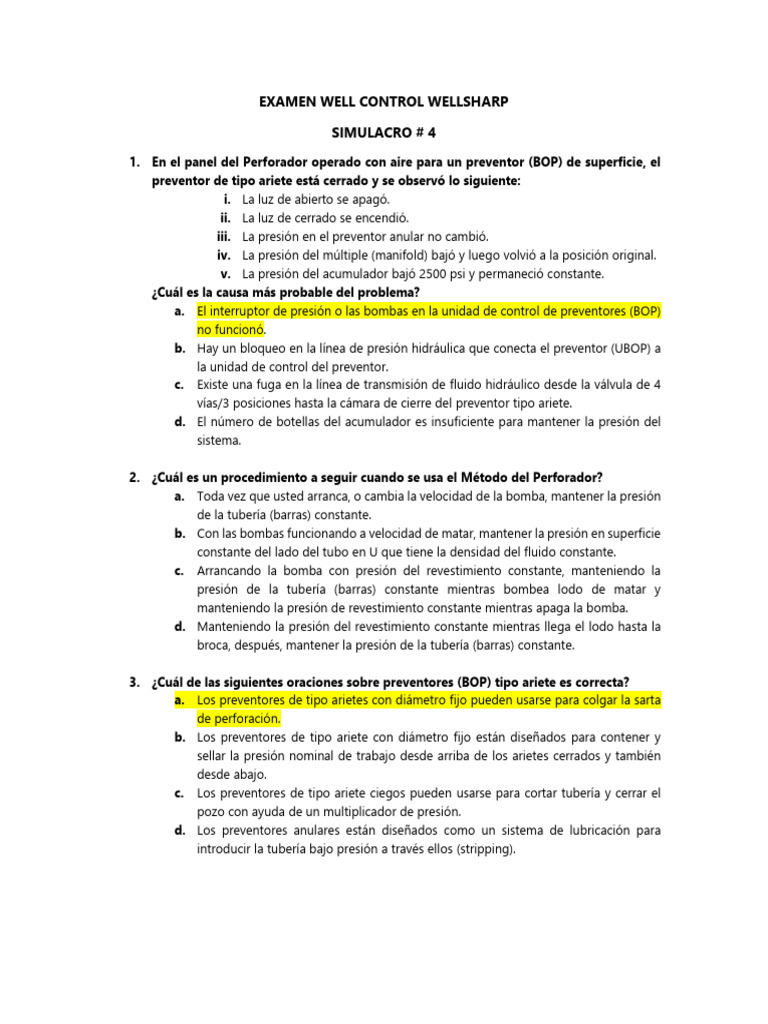 Examen WellSharp Simulacro 4 - Copia (2553) | PDF | Presión | Bomba