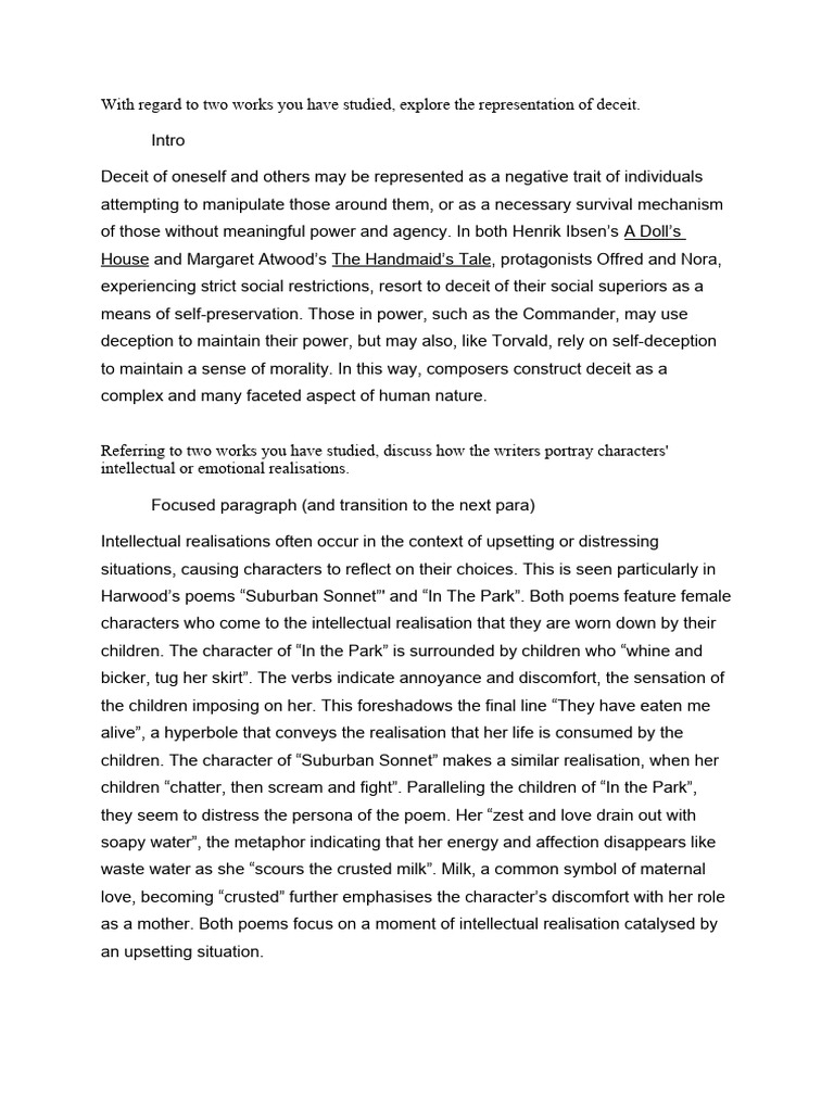 Strong Sample Responses | PDF | Deception | A Doll's House